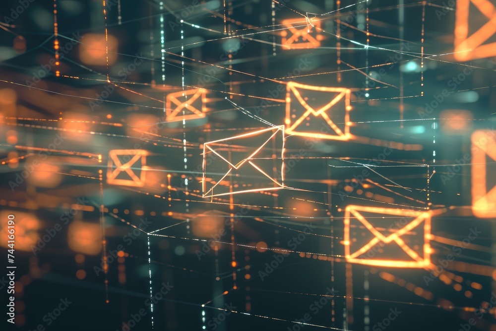 A group of email envelopes float in the air, creating a dynamic and eye ...