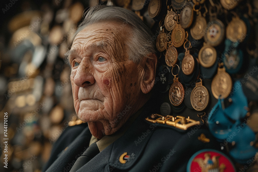 An older veteran in uniform passing down a cherished medal to a younger ...