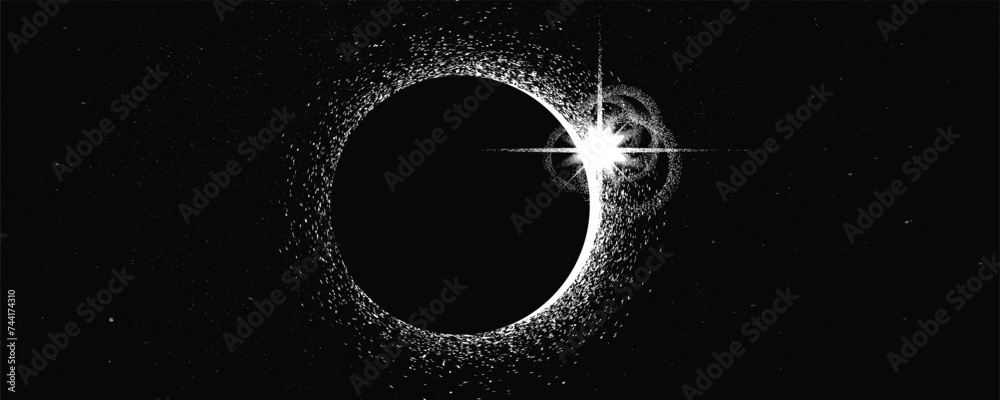 Solar eclipse .Star and moon in space. Futuristic landscape, with noise ...