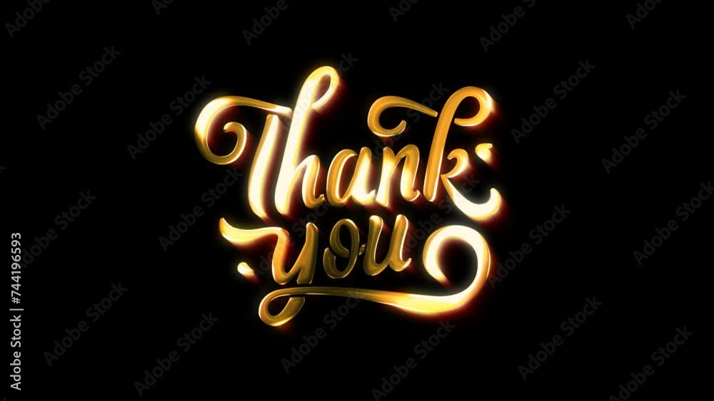 Animated thank you handwritten in gold ink drops on transparent ...