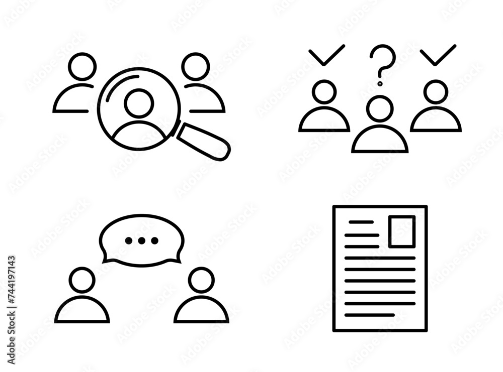 HR line icon set in flat style: Icons of personnel search, employee ...