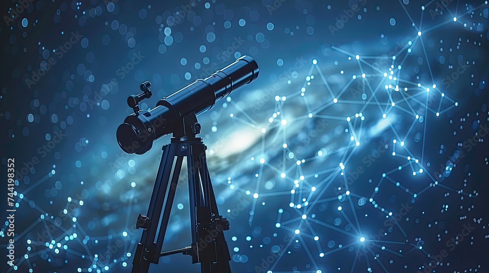 Stellar Exploration: Telescope and Star Chart on Midnight Blue Stock ...