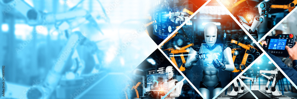 Automated AI industry robot and robotic arms assembly in factory ...