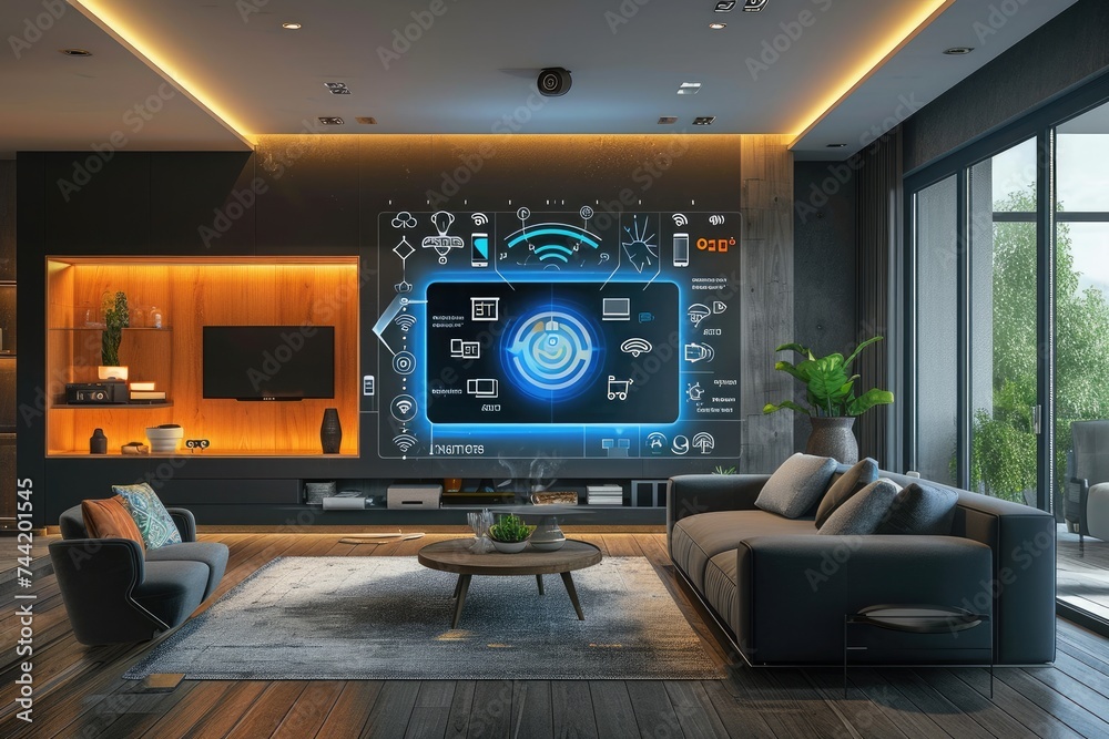 This photo features a well-furnished living room with various pieces of ...