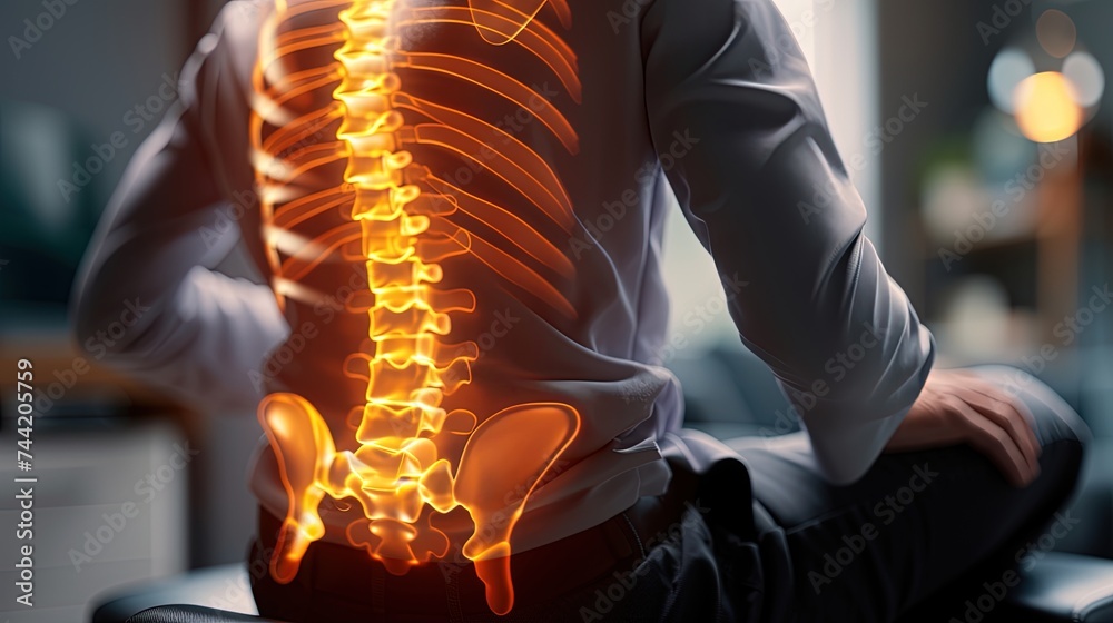 A man with a mansedentary work, sore spine and lower back protrusion ...