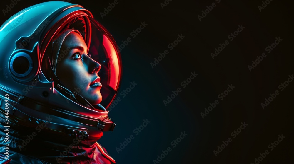 Astronaut or cosmonaut helmet close up side view. Space tourist in ...