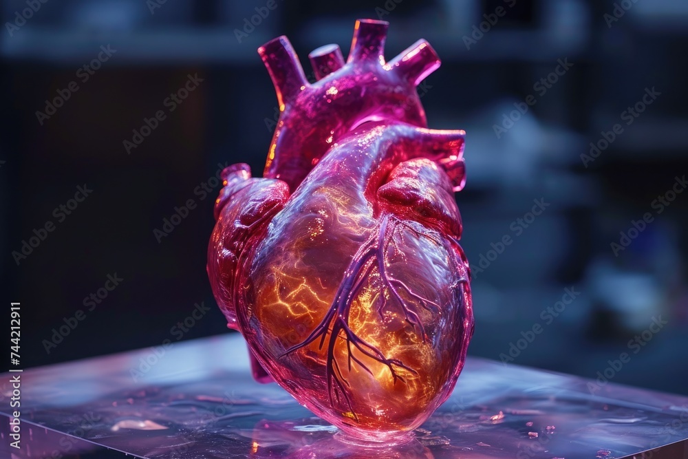 A model of a human heart displayed on a table showcasing its anatomical ...