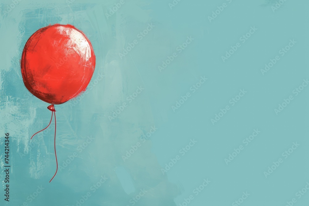 A Painting of a Red Balloon Floating in the Air, Illustration of an ...