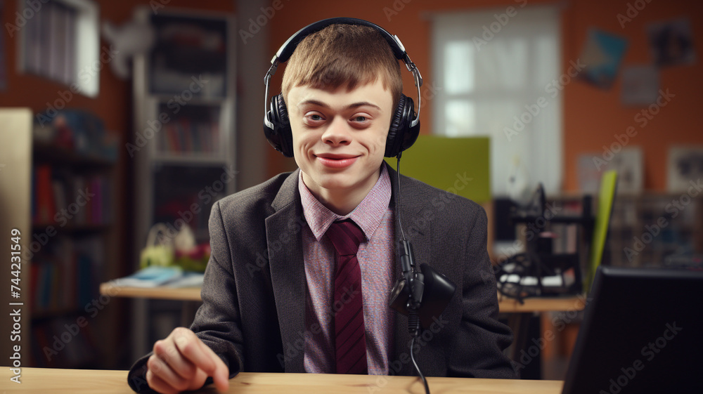 Inclusion, disability, woman man girl boy people working, wheelchair ...