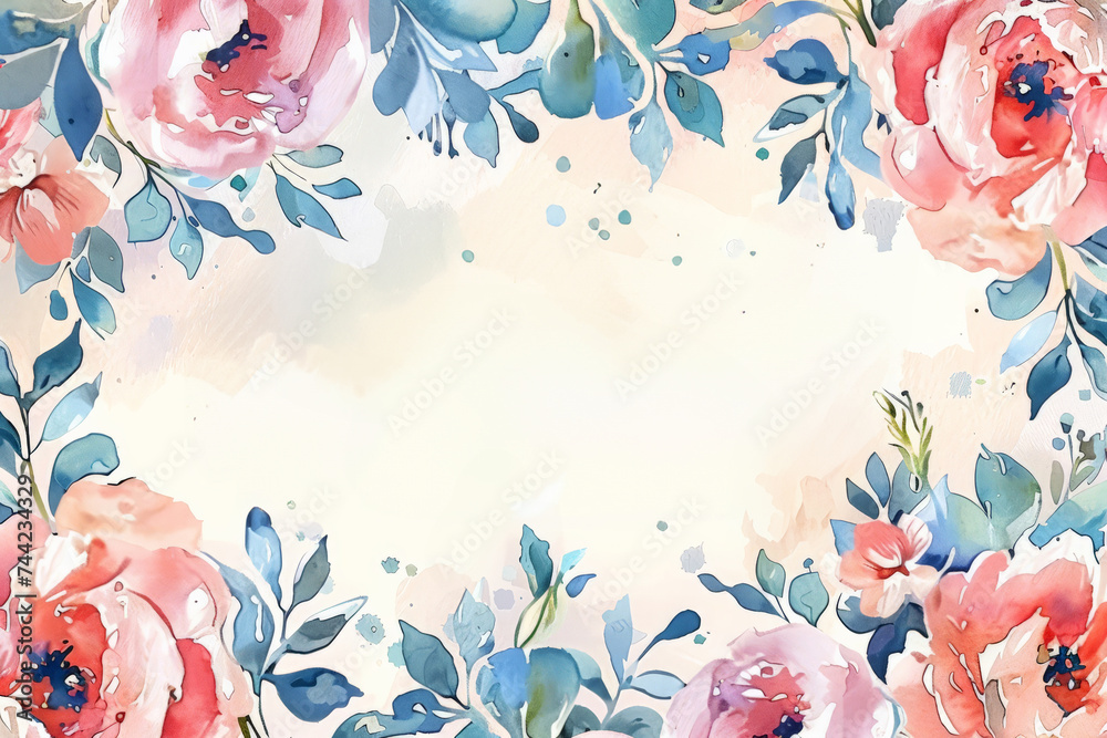 Watercolor flowers. Watercolor template, layout floral frame, for ...