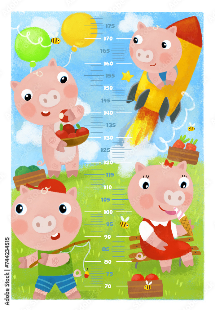 cartoon scene with height measurement for kids with happy play scene ...