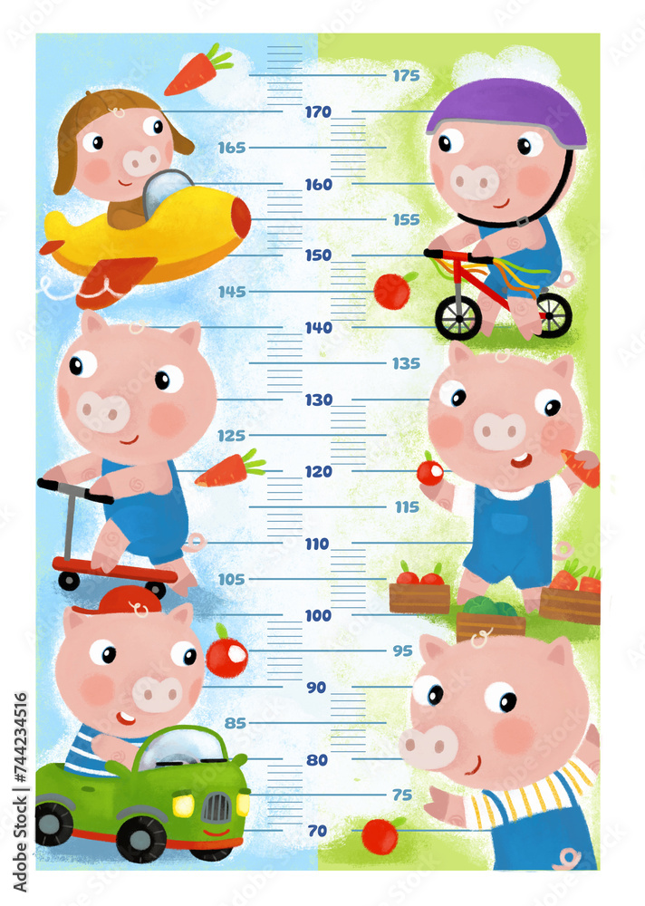 cartoon scene with height measurement for kids with happy play scene ...