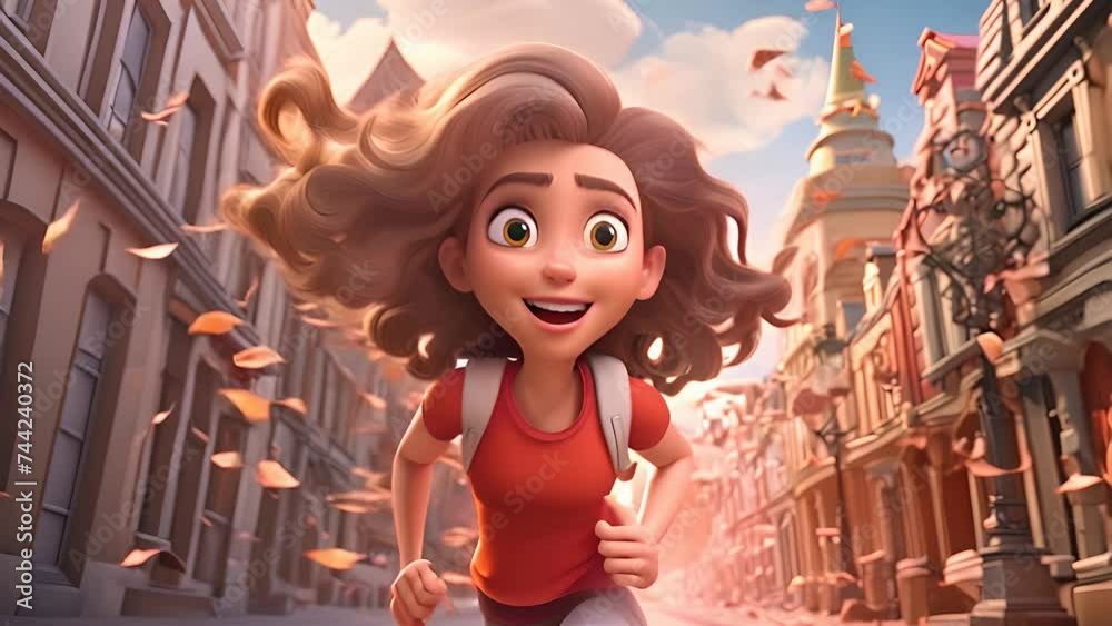 Cartoon character dashes through a bustling city, weaving through ...
