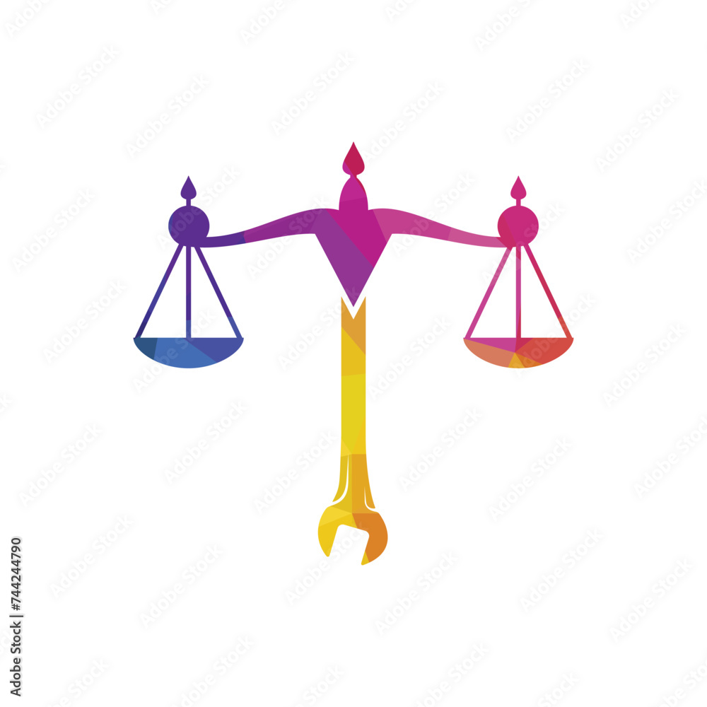 Labor protection law logo concept. Wrench with scale icon logo design ...