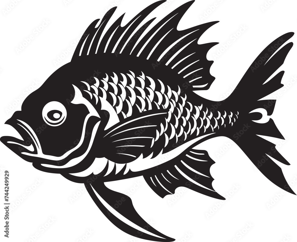 Riverine Realism Black Vector Fish Illustrations Reflecting Tropical ...