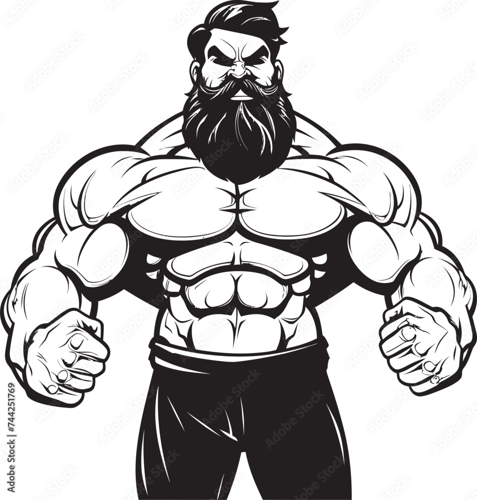 The Iron Giant A Black and White Bodybuilder Caricature of Imposing ...