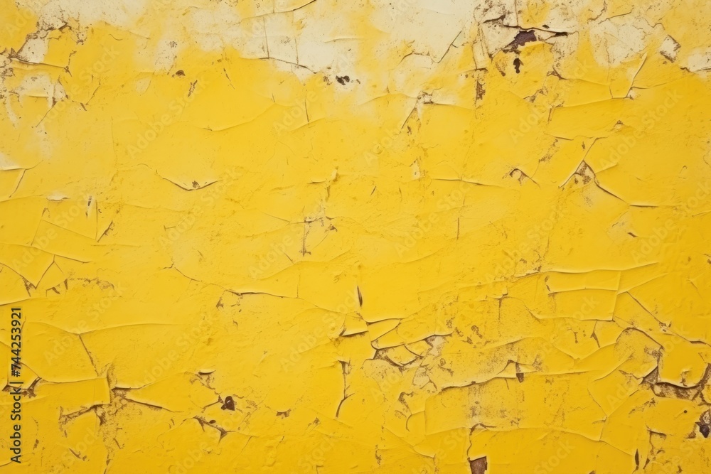 Vivid yellow peeling paint on a metal surface, showcasing a pattern of ...