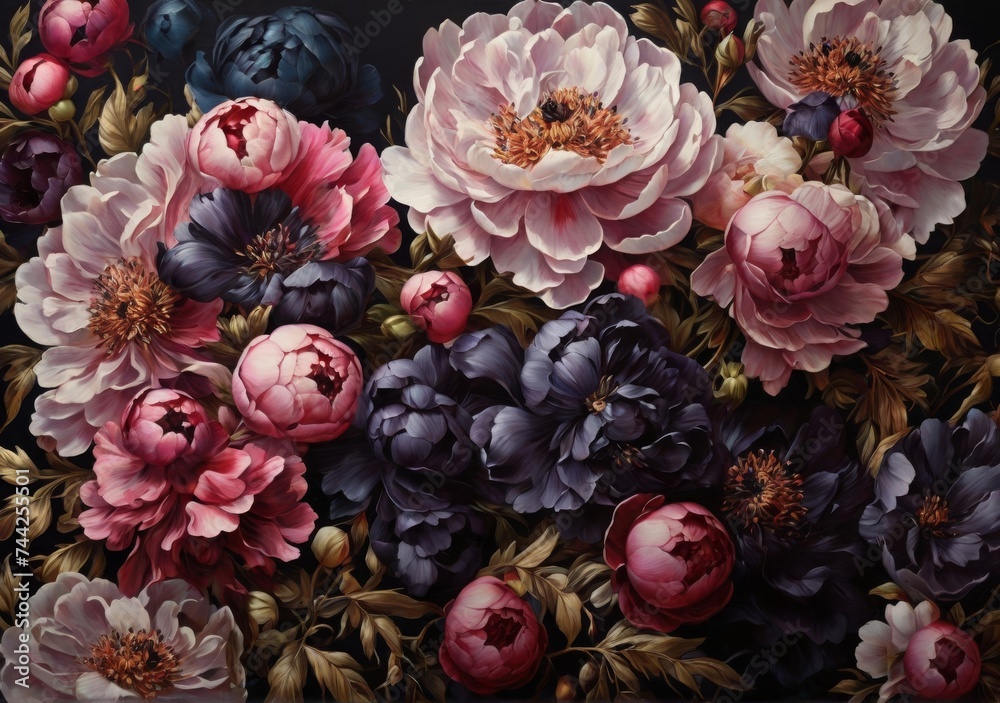 Texture of flower patterns on a dark background – Artistic floral ...