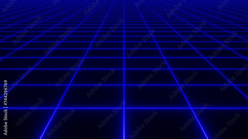 3d abstract retro way in blue disco colors. Neon 80s 90s retrowave ...