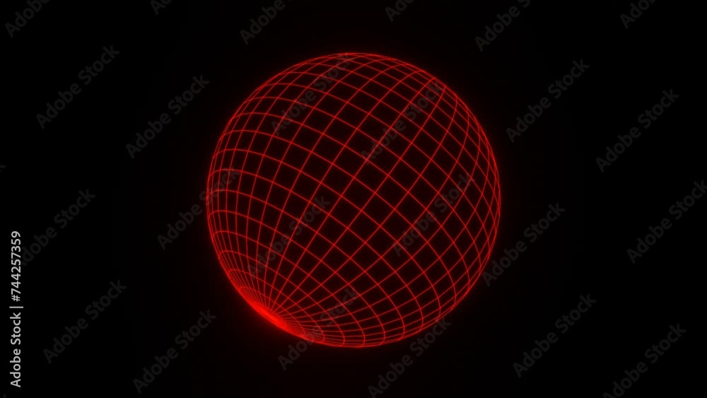 3d render red wireframe grid sphere glob ball. Retro neon y2k 90s 80s ...