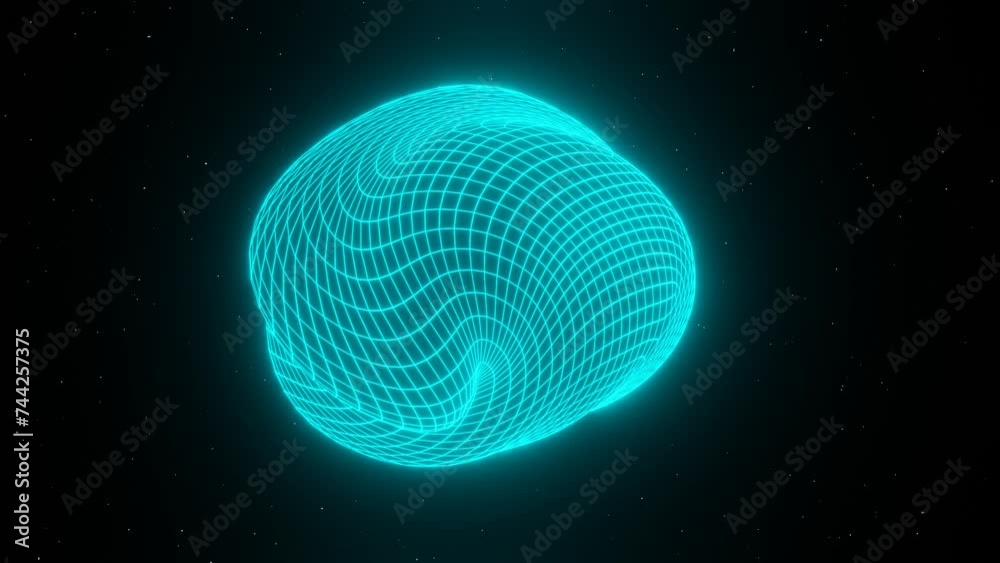 3d neon glowing light aqua blue grid wireframe abstract shape sphere ...