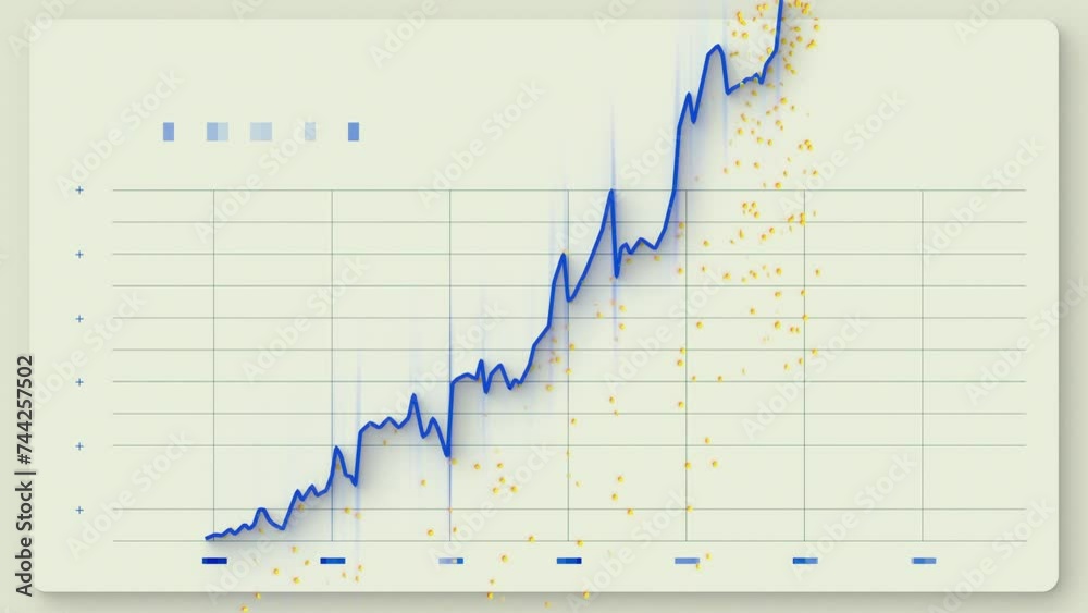 Animated financial growth chart with trend line graph. Money Coins Fall ...