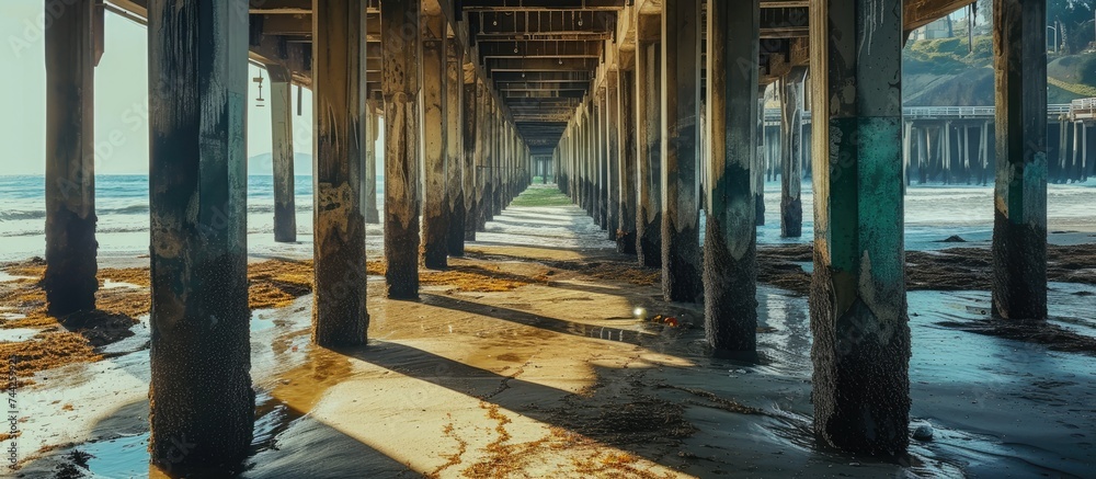 This photo captures the underside of the Sant Cruz Pier Beach and ...
