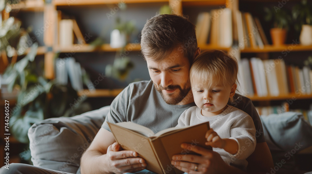 Happy father, child laughing together, family learning moment, father ...