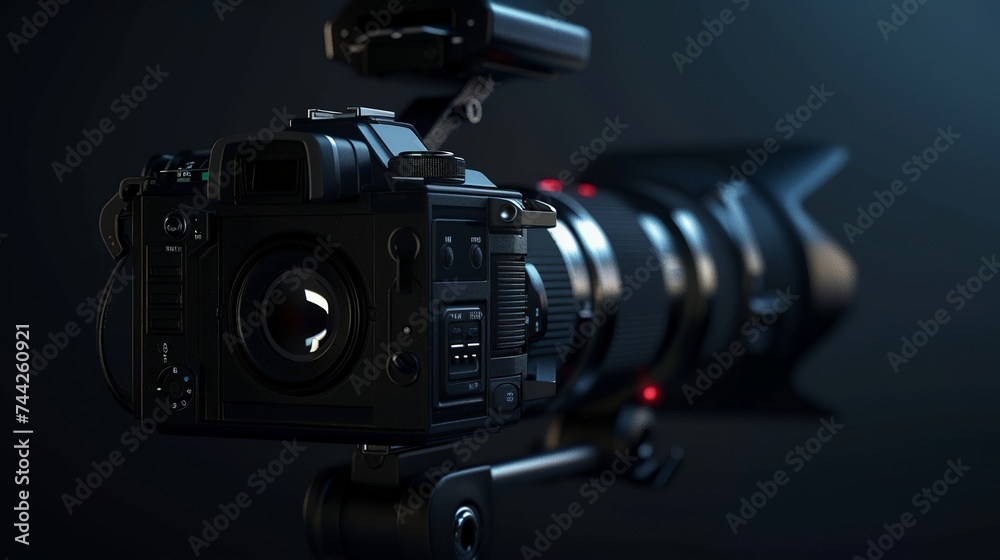 4k renders of a Professional video camera on dark black background ...