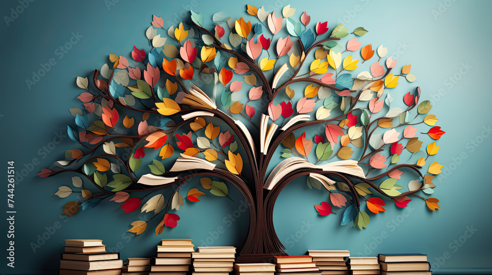 Tree with Books as Leaves, International Literacy Day, Earth Day ...