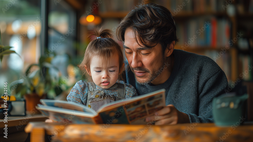Happy father, child laughing together, family learning moment, father ...