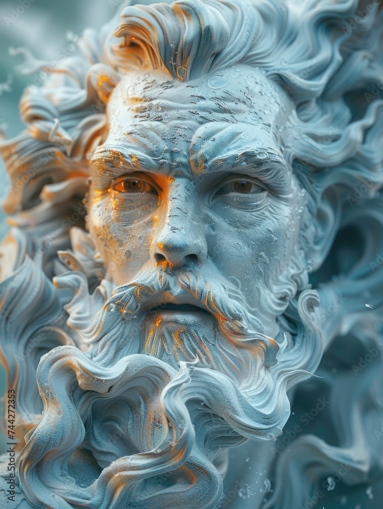 Detailed view of a statue depicting Poseidon, the Greek god of the sea ...
