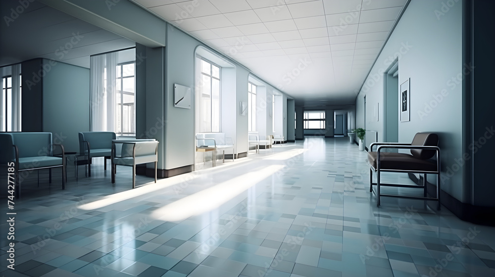 In the spacious hospital corridor, you'll encounter a reception area ...