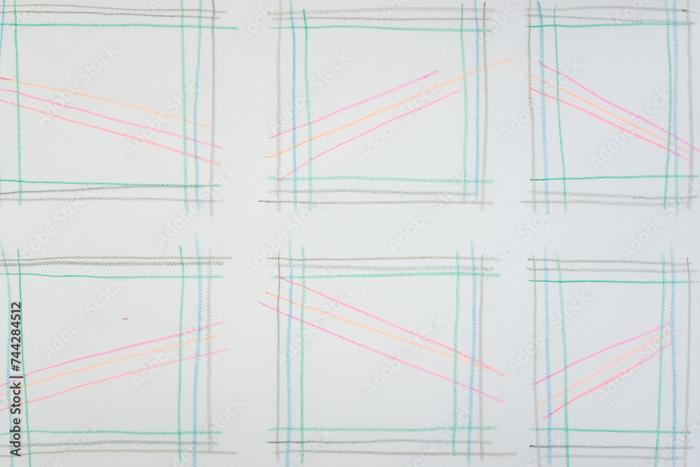 set of boxes composed of color pencil marks (with patterned lines) on ...