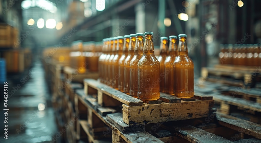 A rustic display of perfectly lined bottles, showcasing an array of ...