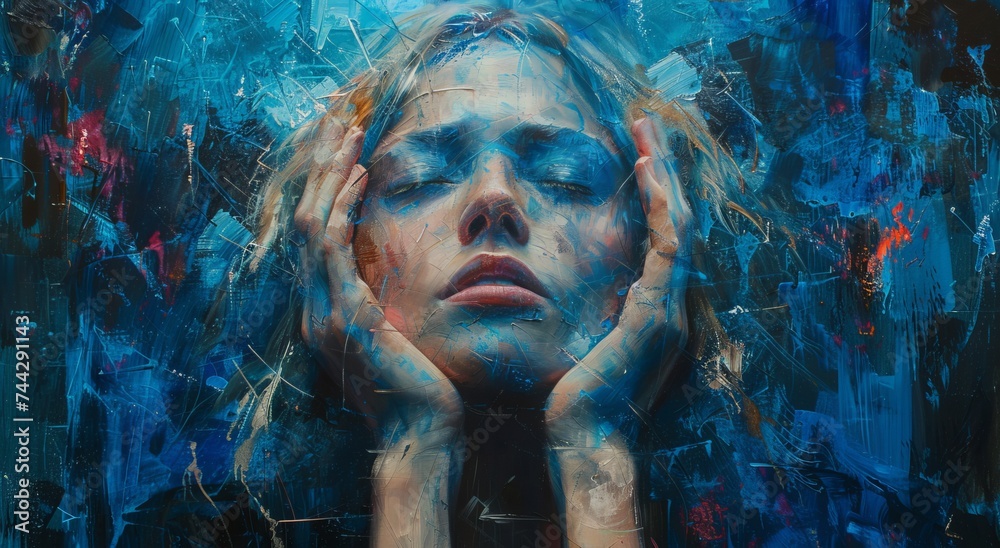 A captivating modern portrait, the woman's hands express a hidden ...