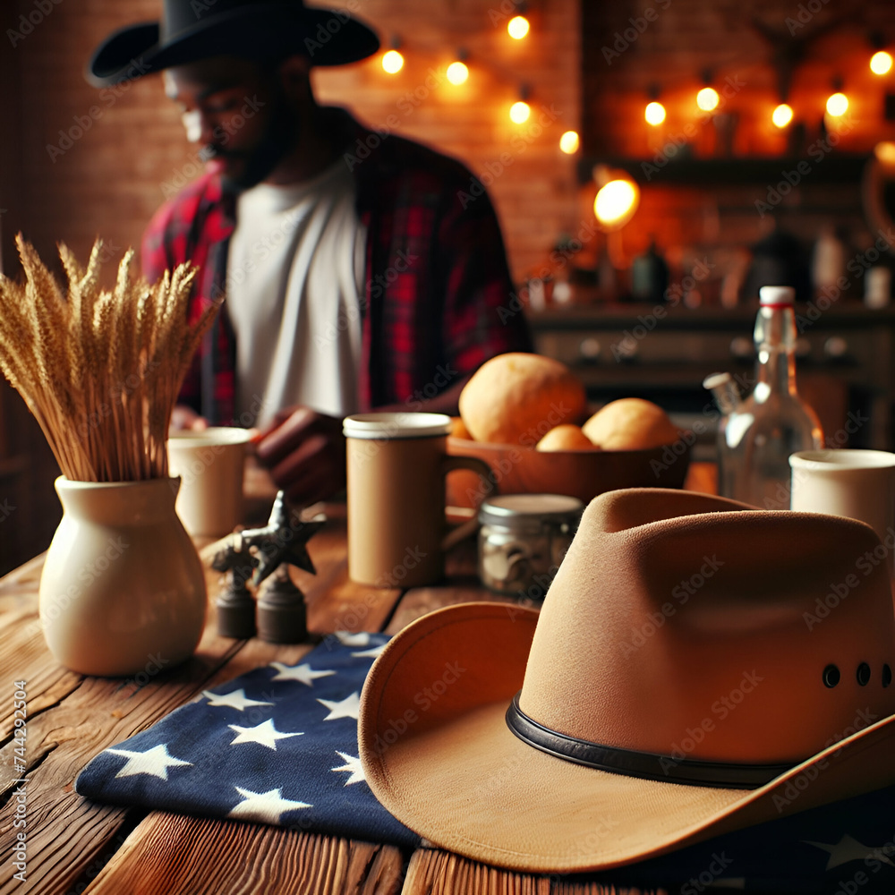 Fashionable Big Old Western Ranch Style Brown Leather, Straw Cowboy Hat ...