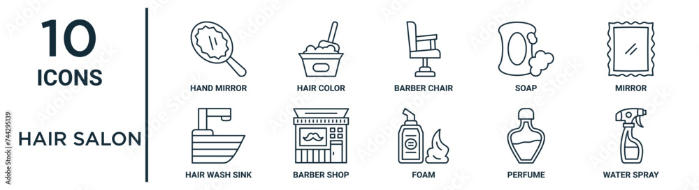 hair salon outline icon set includes thin line hand mirror, barber ...