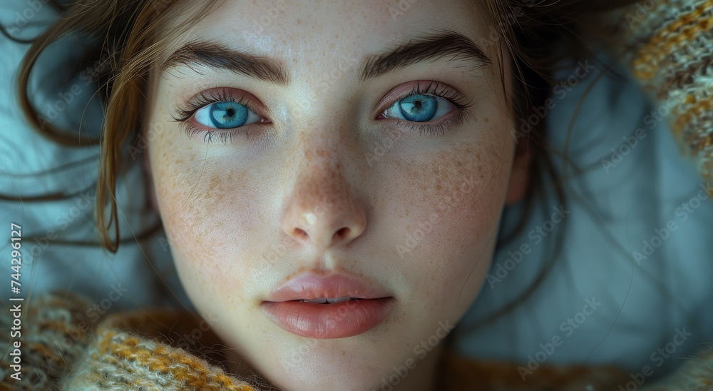 Captivating portrait of a woman's delicate features, highlighting her ...