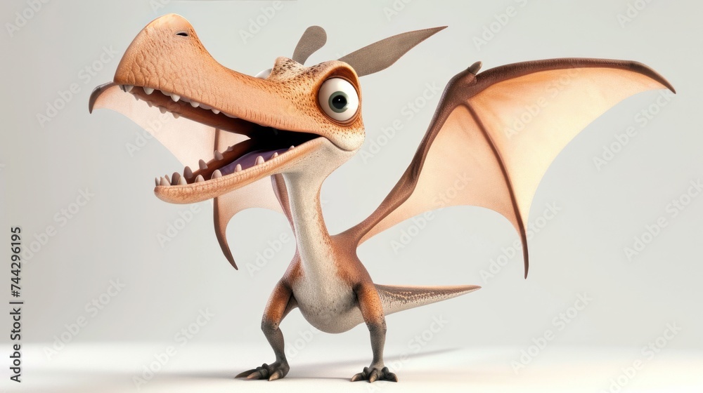 3D rendering of of a flying dinosaur, Pterodactyl, over white ...