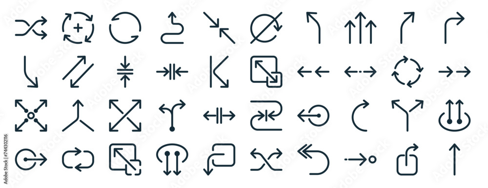 set of 40 outline web arrow icons such as increase, down right, expand ...