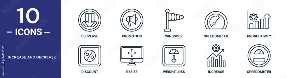 increase and decrease outline icon set includes thin line decrease ...