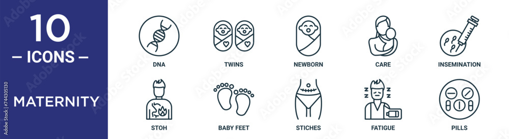 Vetor de maternity outline icon set includes thin line dna, twins ...
