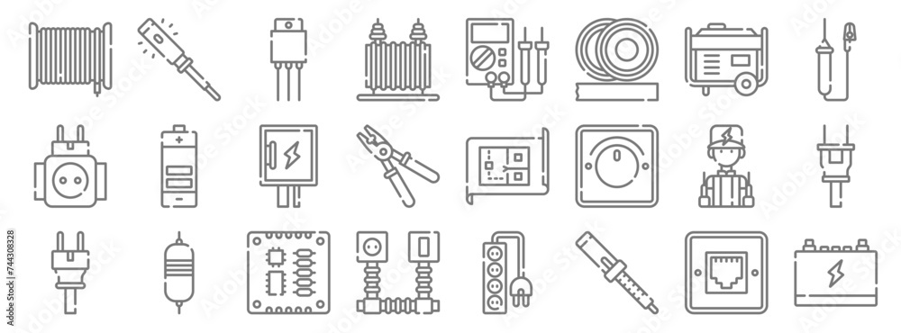 electrician tools and line icons. linear set. quality vector line set ...