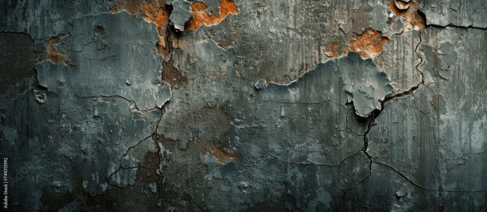 This photo captures a decaying wall with layers of paint peeling off ...