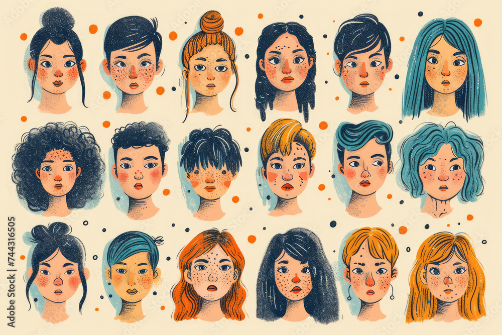 Hand drawn Illustration of people and bad skin. Concept of bad skin ...