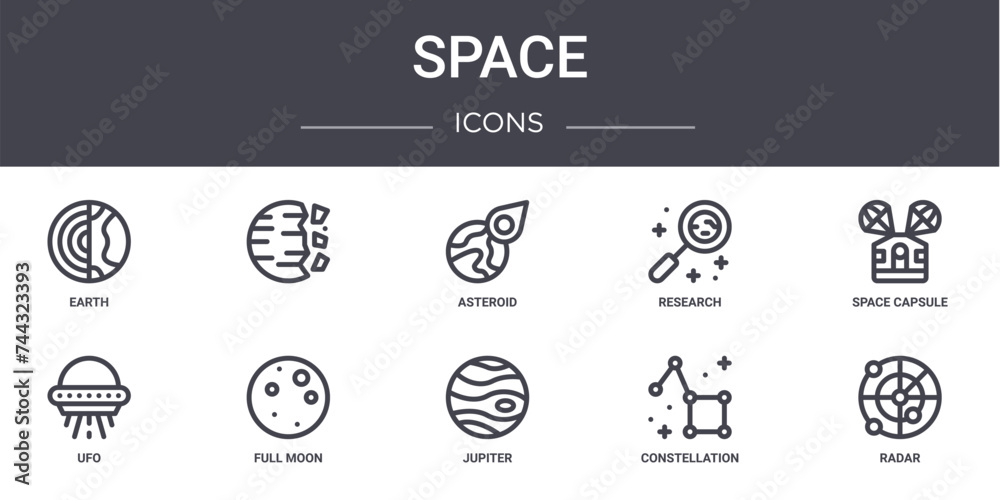 space concept line icons set. contains icons usable for web, logo, ui ...
