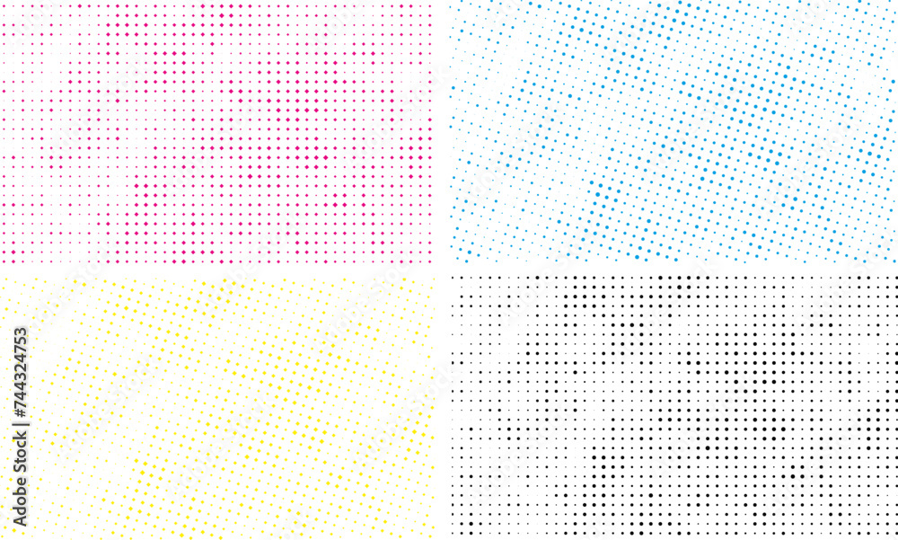 Cmyk abstract background with squares dots, set of four different ...