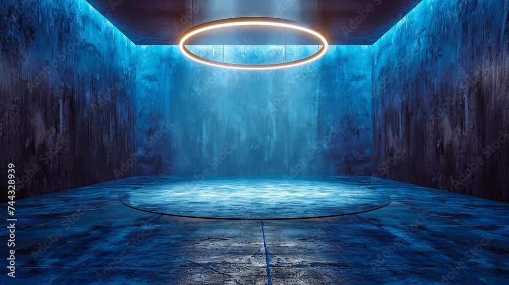 Wide-open dance studio with a ring of lights, high contrast and soft ...