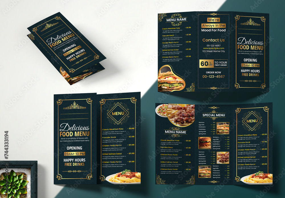 Trifold Food Menu Brochure Stock Template | Adobe Stock